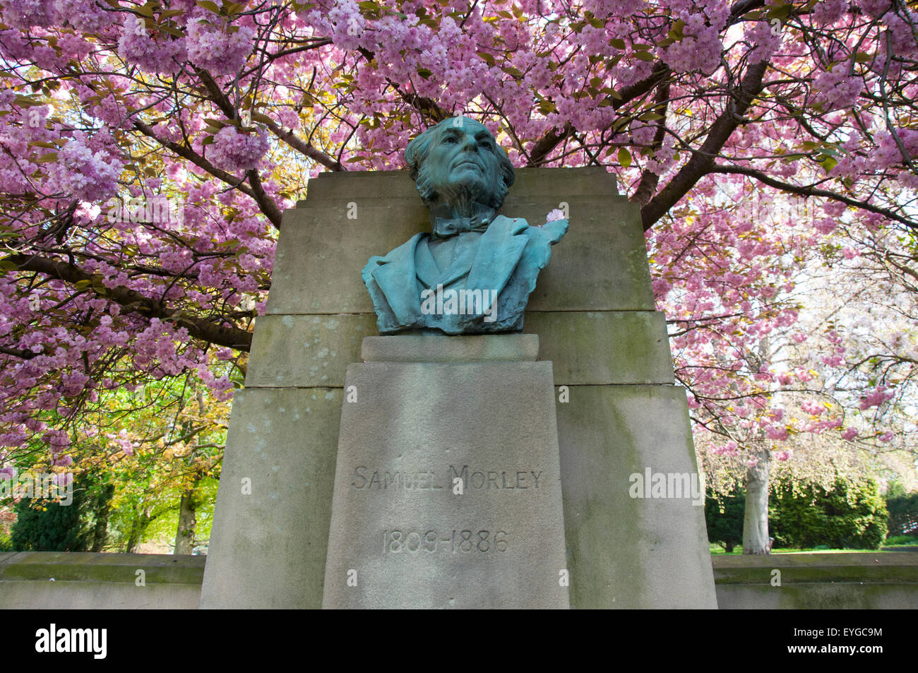 Samuel Morley statue surrounded by spring blossom at the Arboretum City ...