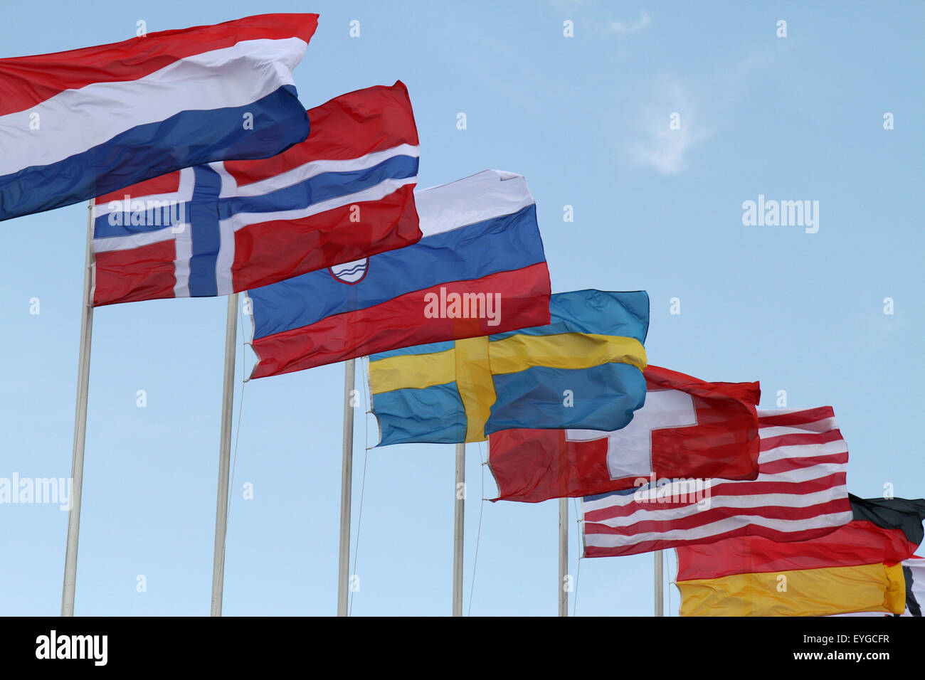 Fluttering colorful national flags hi-res stock photography and images ...
