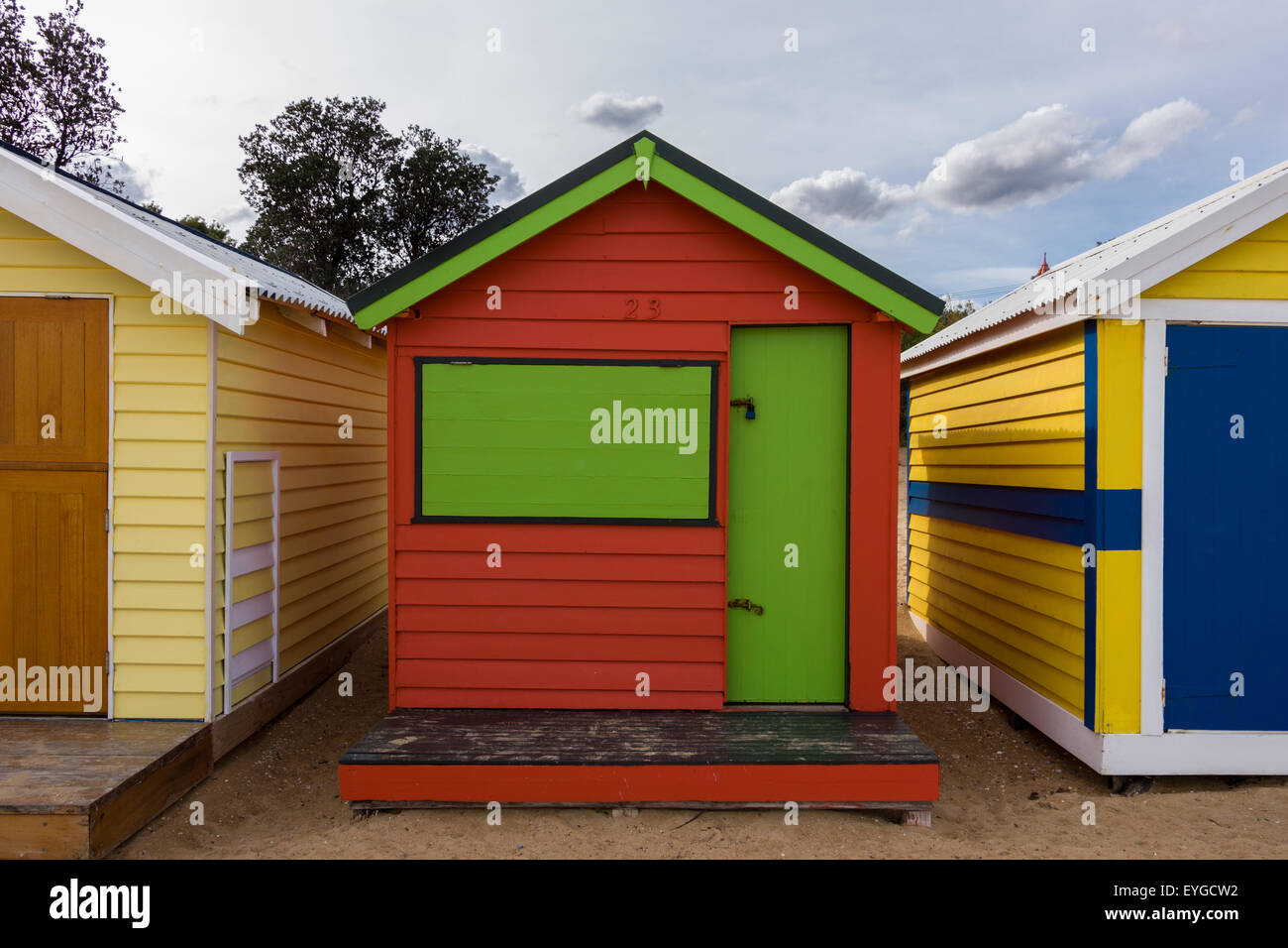 Colourful bathing boxes on the beach, in Brighton, Australia Stock ...