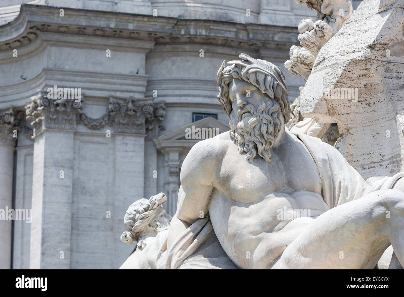 Rome Italy city, detail of Bernini's Fountain of the Four Rivers ...