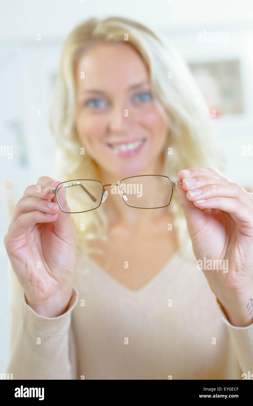 Pretty girl blonde spectacles hi-res stock photography and images - Alamy