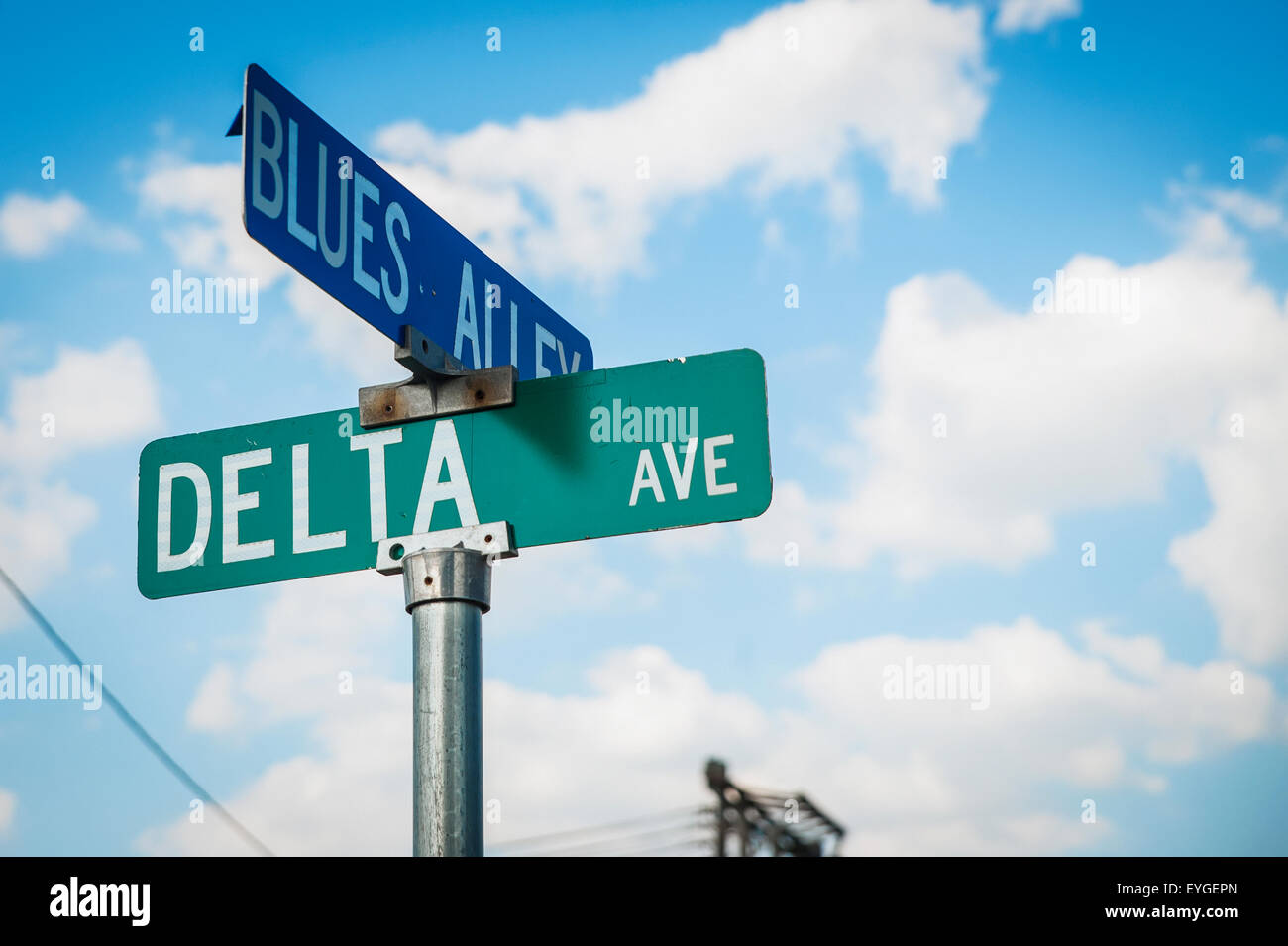 USA, Mississippi, Delta and Blues street signs; Clarksdale Stock Photo ...