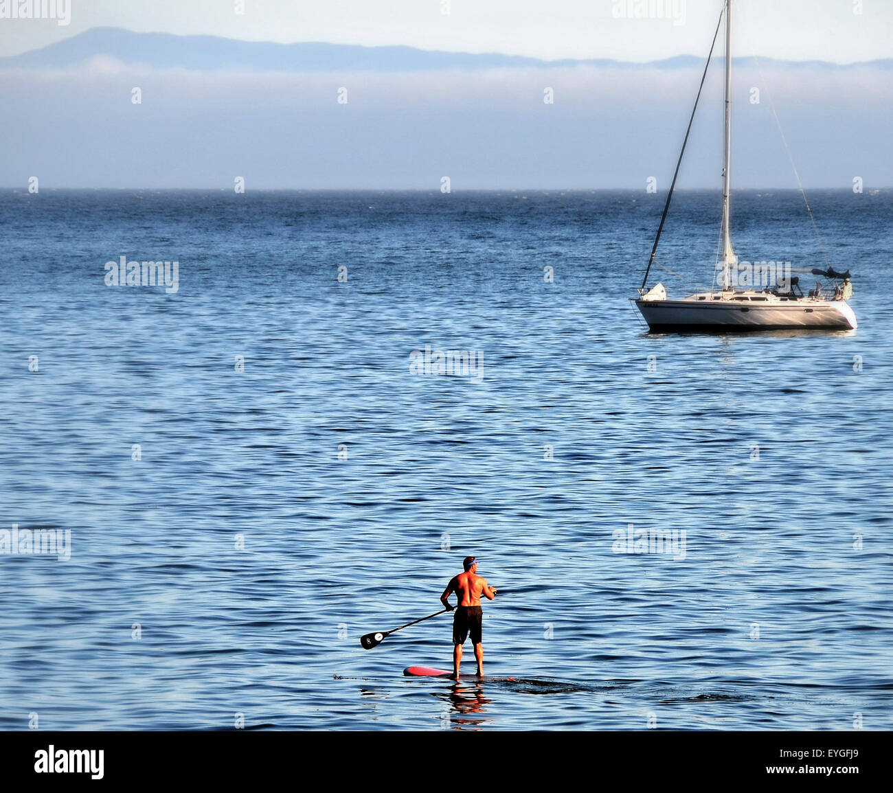A lone guy doing a little SUP in the Monterey Bay Stock Photo - Alamy