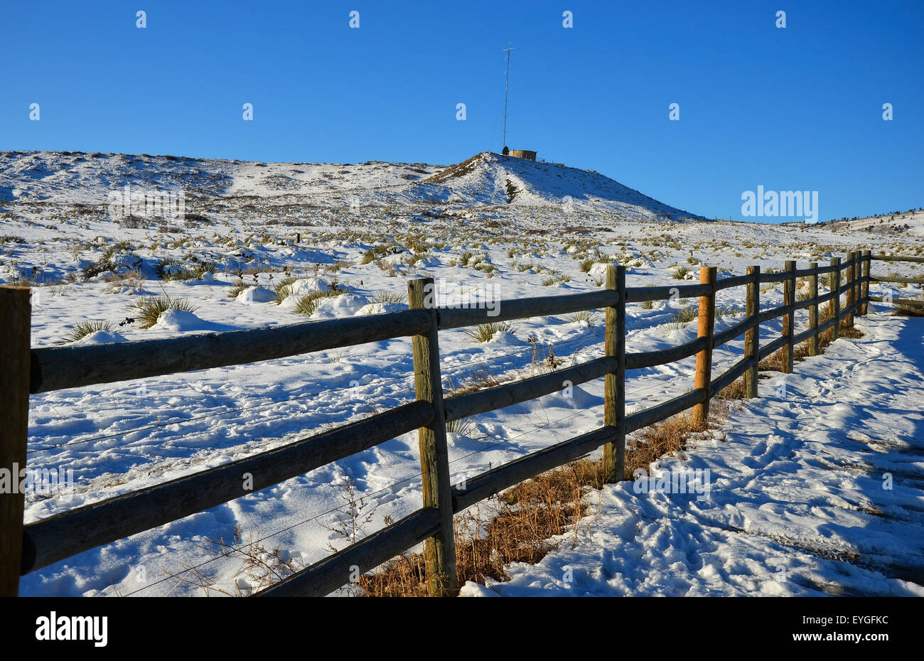 A snowy fence line near the continental divide, Colorado Stock Photo ...