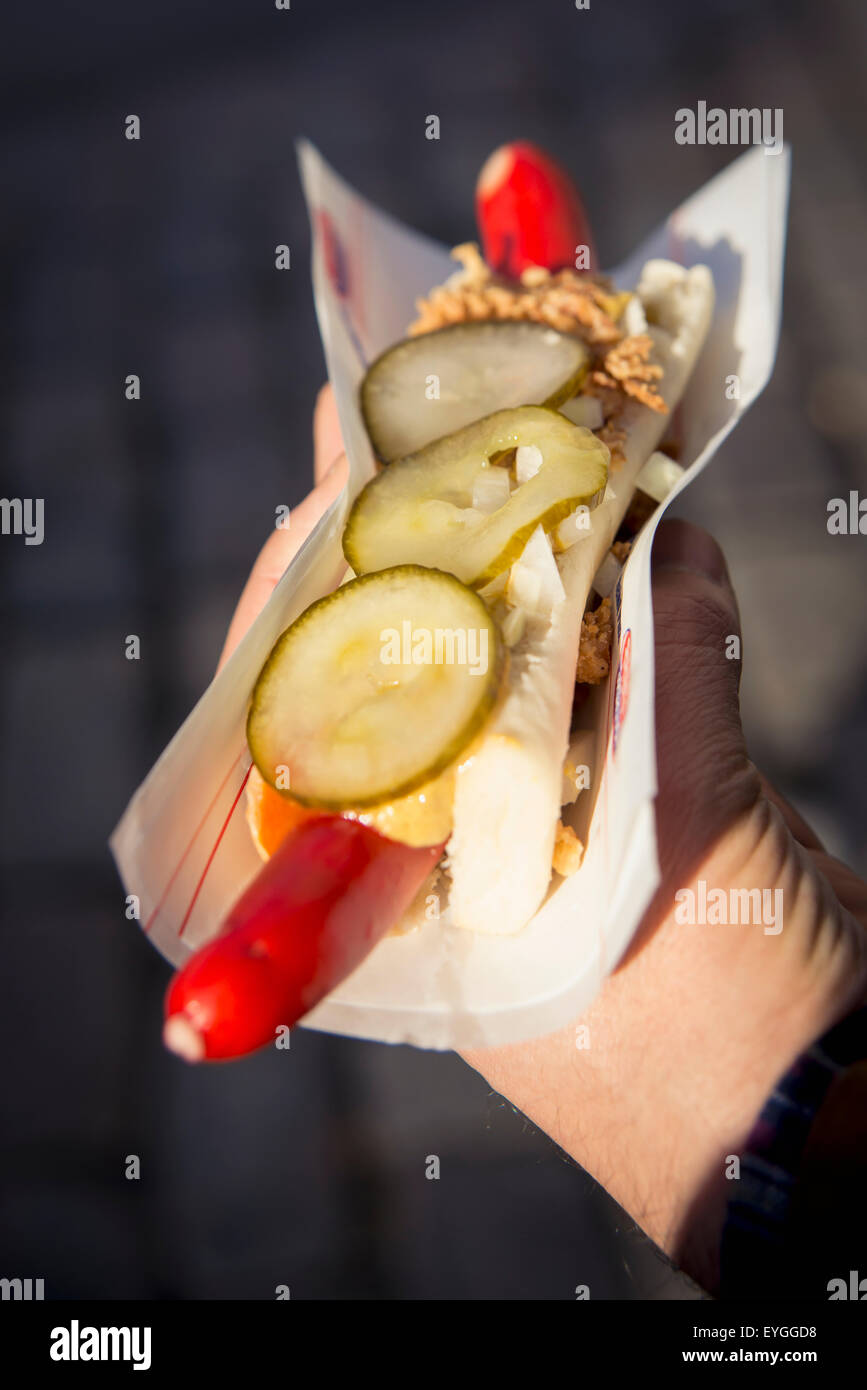 Denmark, Traditional red sausage known as polser; Copenhagen Stock ...