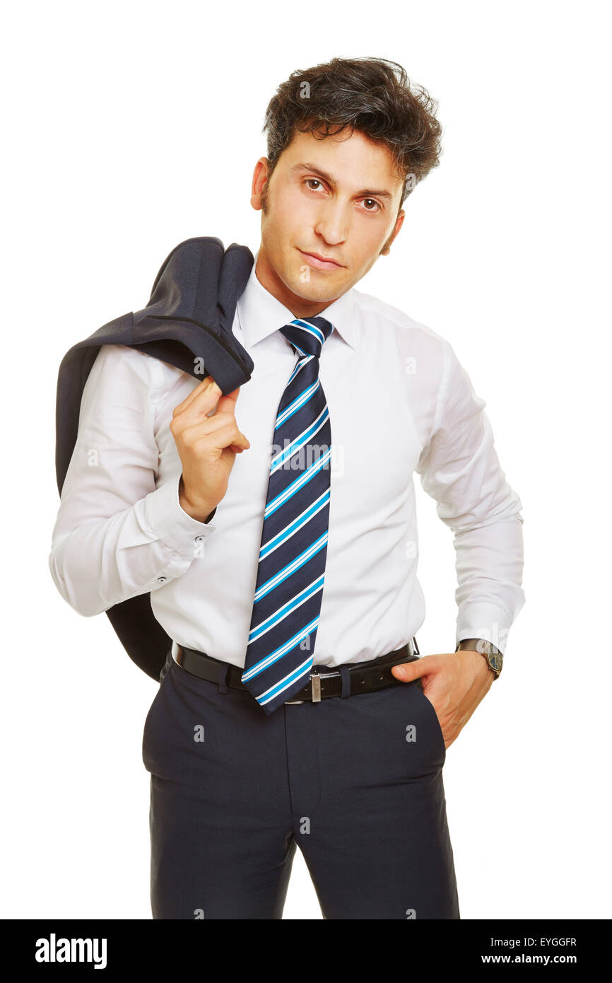 Content business man carrying his jacket over his shoulder Stock Photo ...