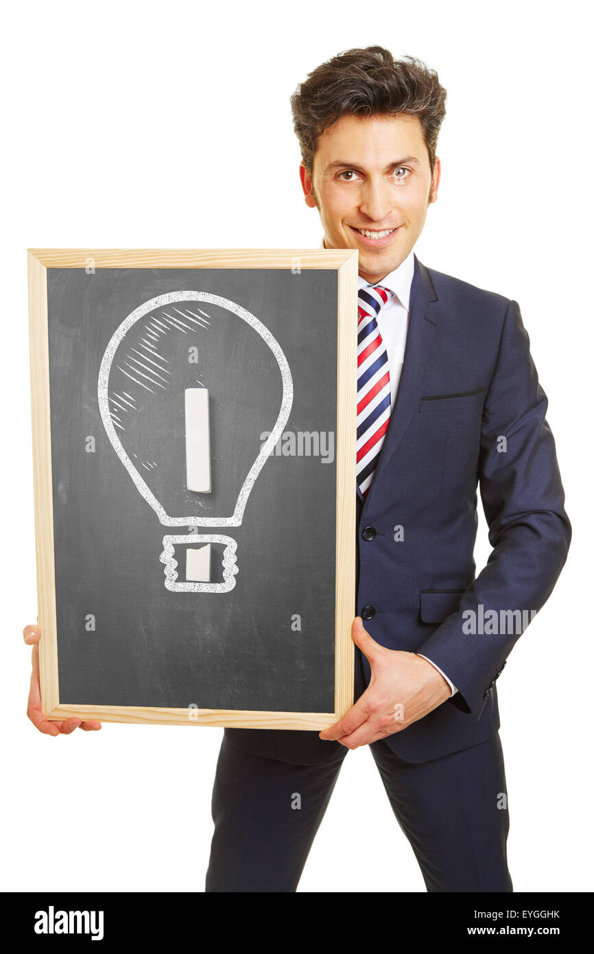 Manager with idea and innovation concept drawn with chalk on a ...