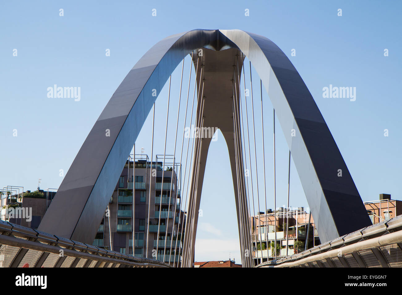 new modern footbridge with supporting arches and steel bulkheads Stock ...
