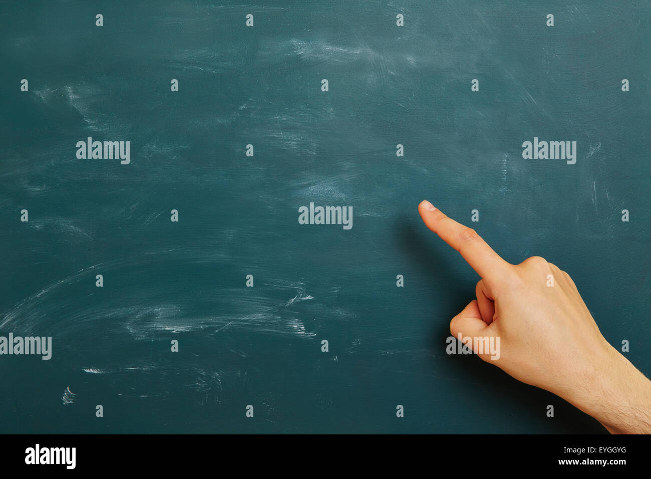 Hand of a teacher pointing to green empty chalkboard Stock Photo - Alamy