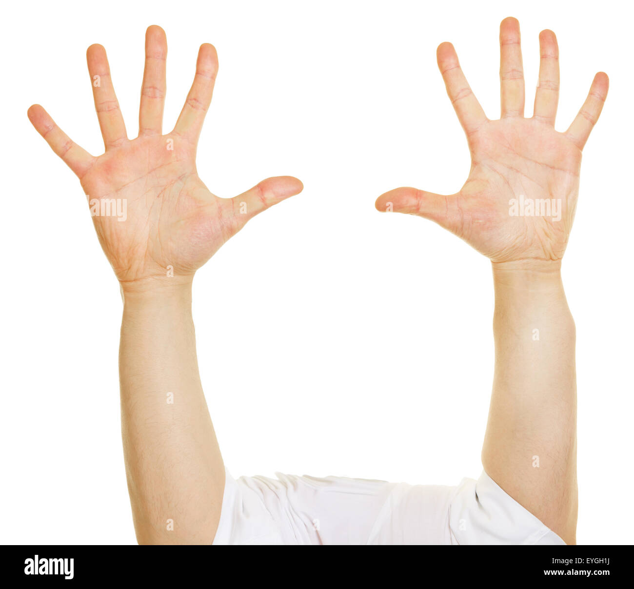 Ten raised fingers on two hands isolated on white Stock Photo - Alamy