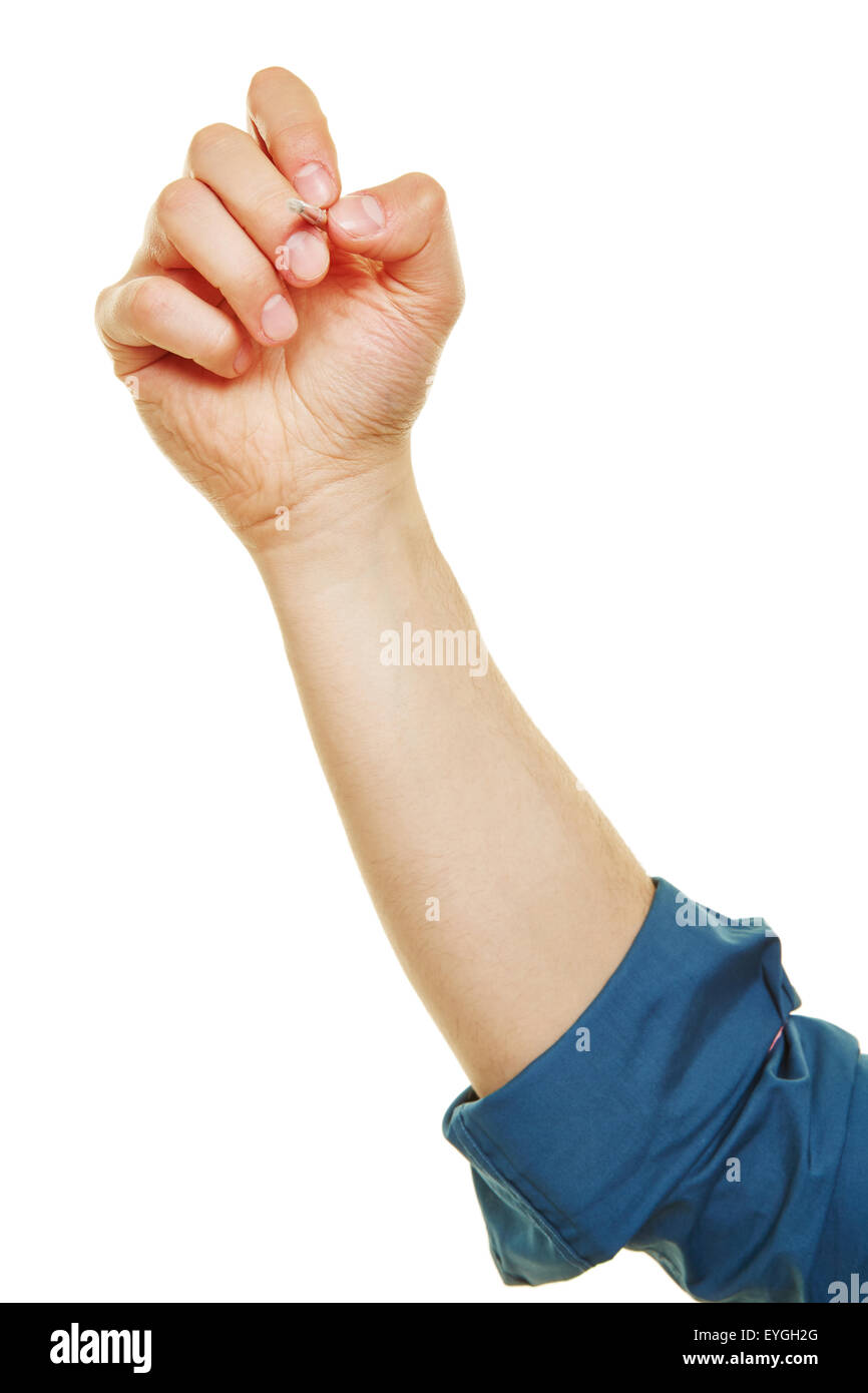 Front view of hand with brush painting isolated on a white background ...