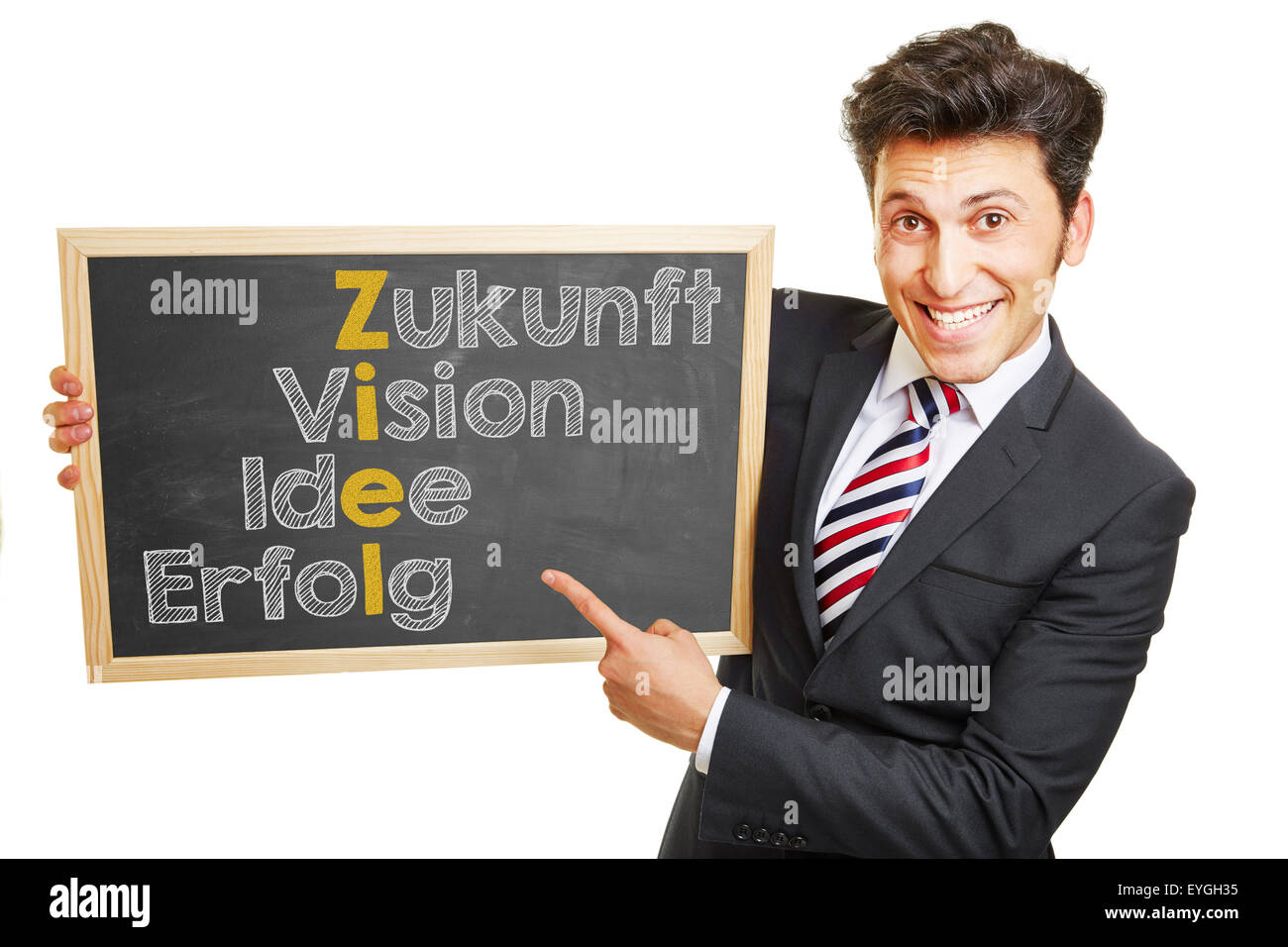 Man showing German concept "Zukunft Vision Idee Erfolg Ziel" (future ...
