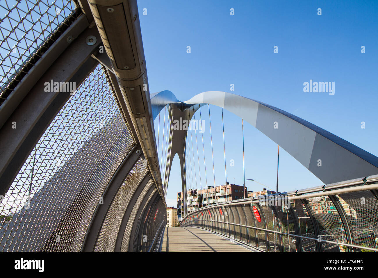 new modern footbridge with supporting arches and steel bulkheads Stock ...