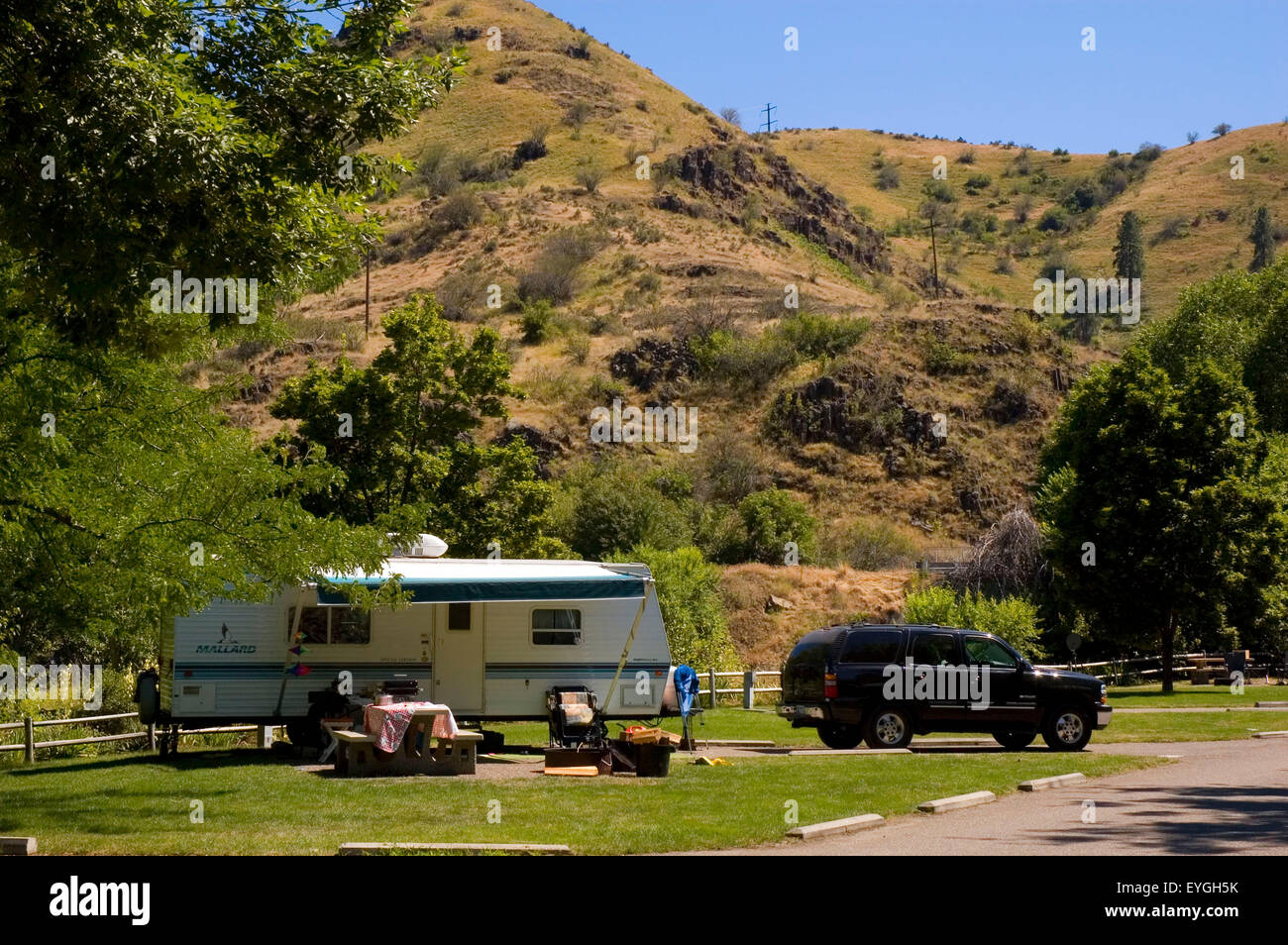 Trailer at Campground, Copperfield Park, Oregon Stock Photo - Alamy