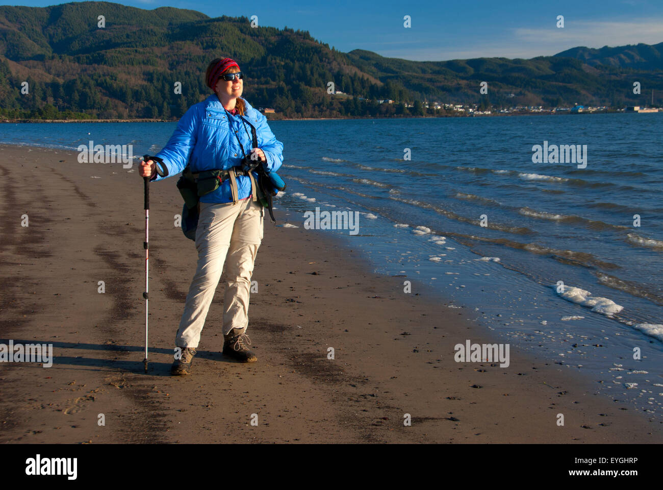 Walking on Tillamook Bay beach, Bayocean Peninsula, Oregon Stock Photo ...
