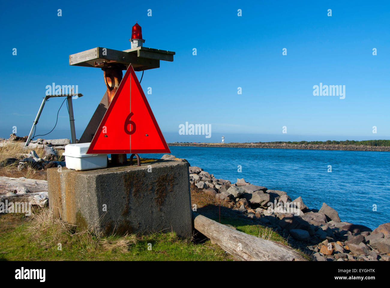 Tillamook Bay South Jetty beacon, Bayocean Peninsula, Oregon Stock ...