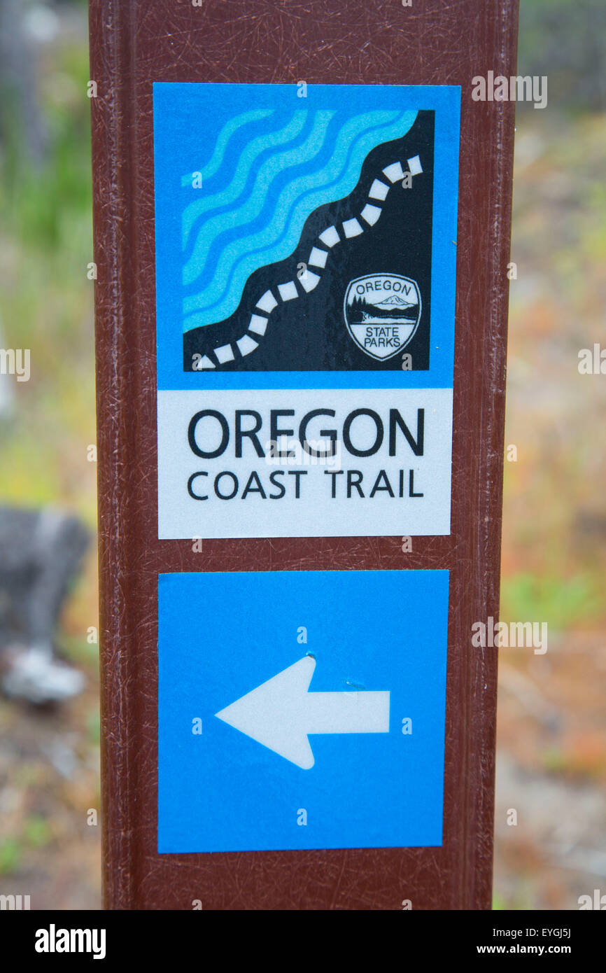 Oregon Coast Trail sign, Sunset Beach State Park, Oregon Stock Photo ...