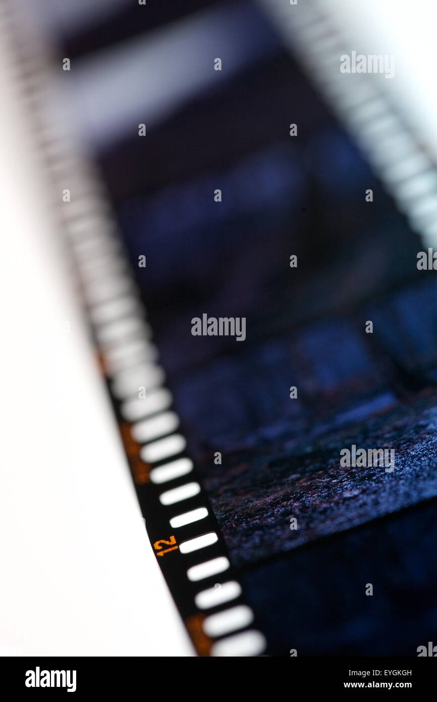 Close up of a photographers Transparency film strip on a lightbox in a ...