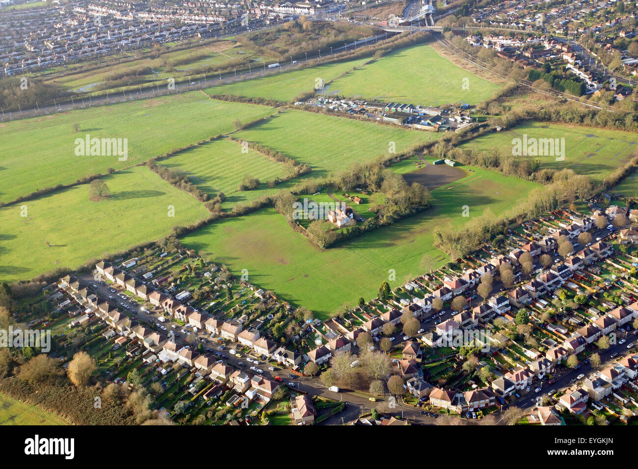 UK, England, Aerial view of suburban residential district; London Stock ...