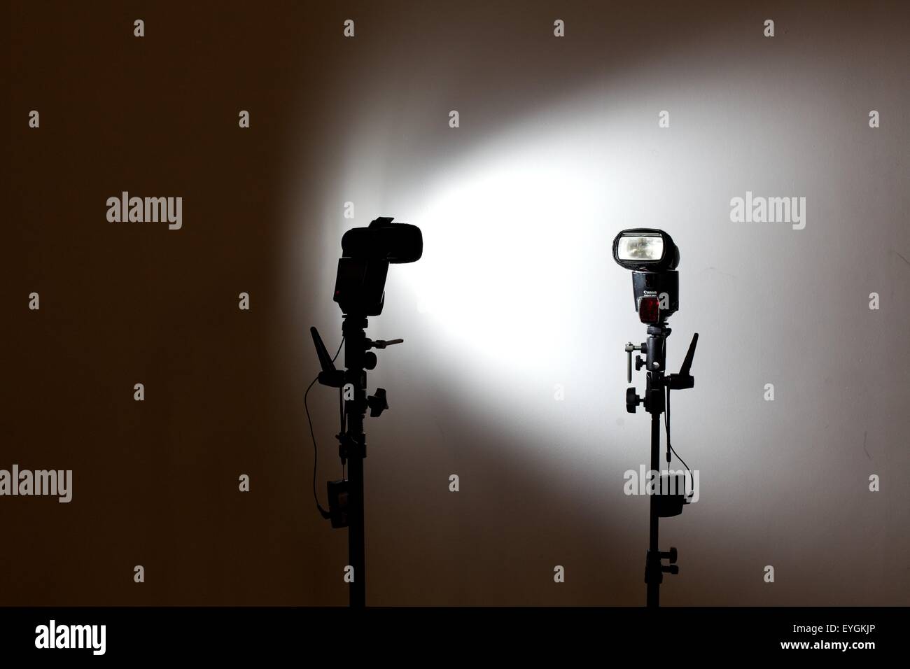 Canon flashguns on stands in a studio setting ready for a photoshoot ...