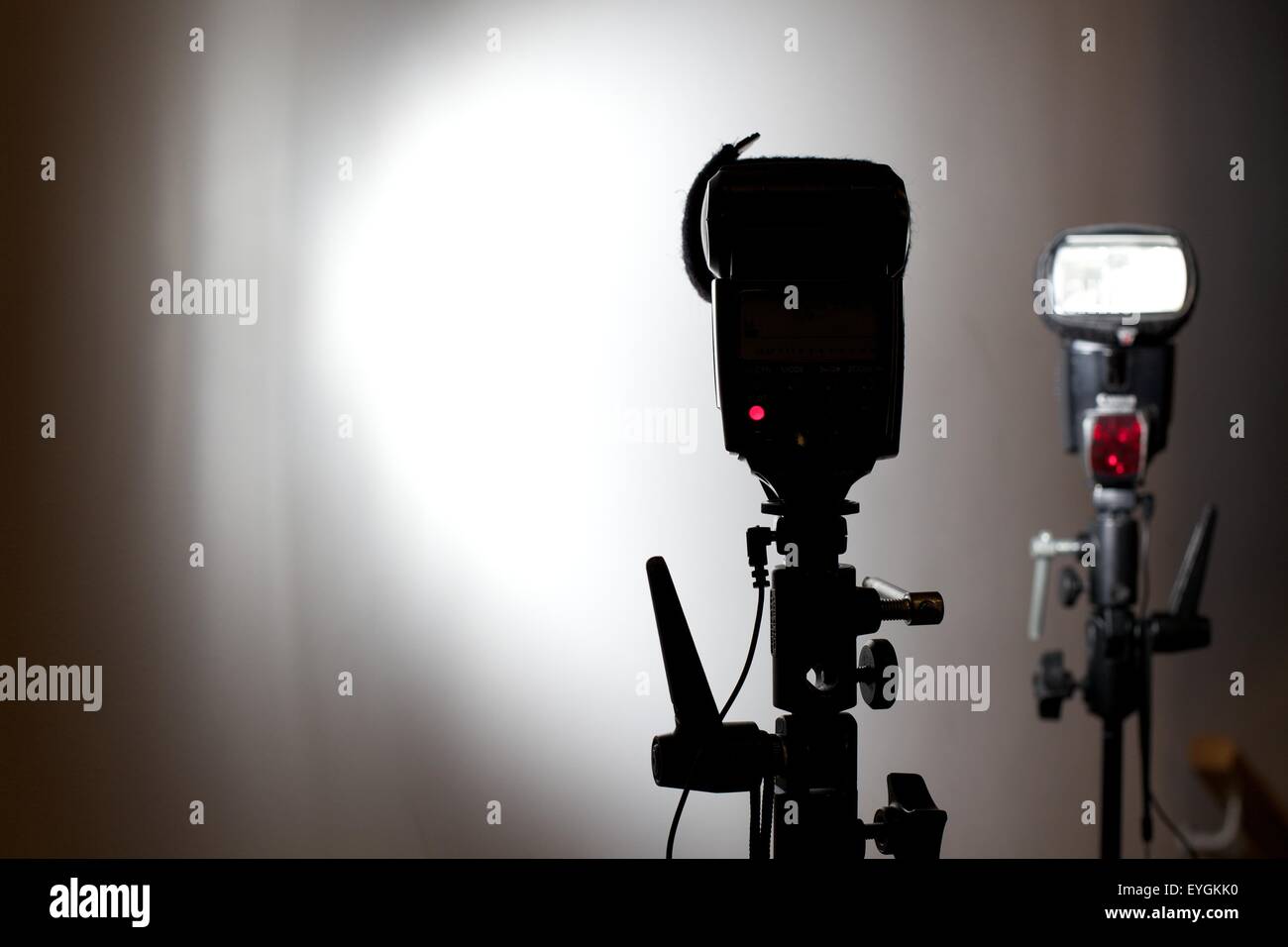 Canon flashguns on stands in a studio setting ready for a photoshoot ...