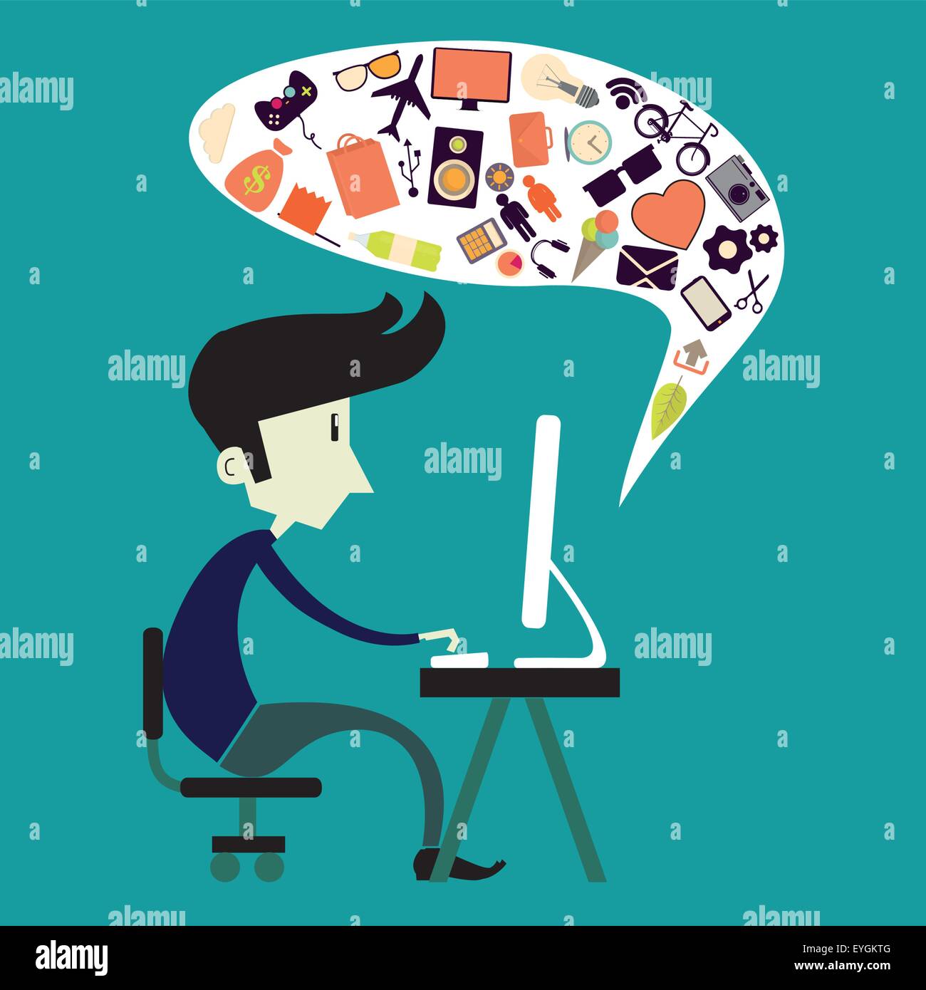 Sitting with computer Stock Vector Images - Alamy
