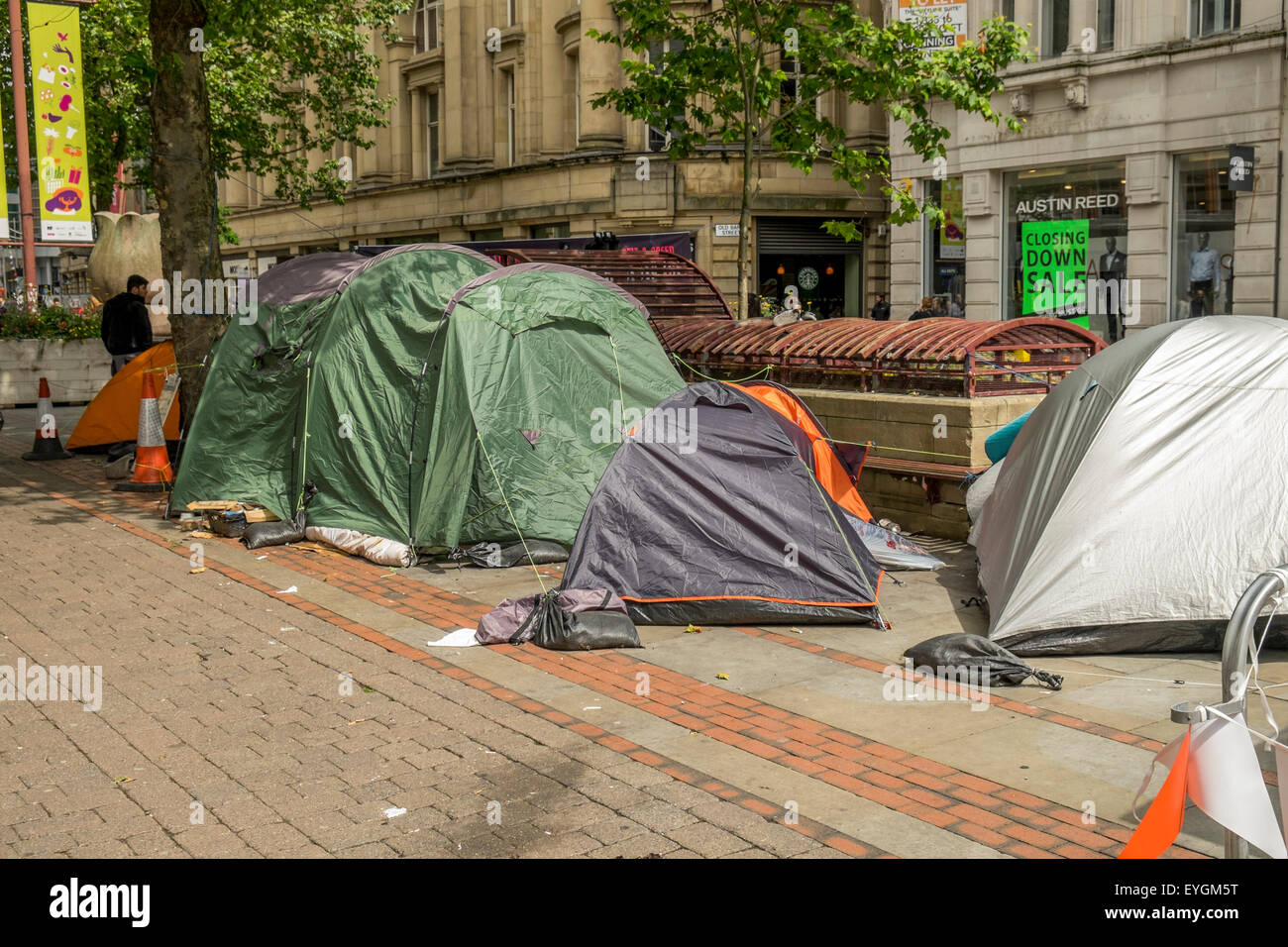 Activists protesting about being homeless in Manchester area with a ...