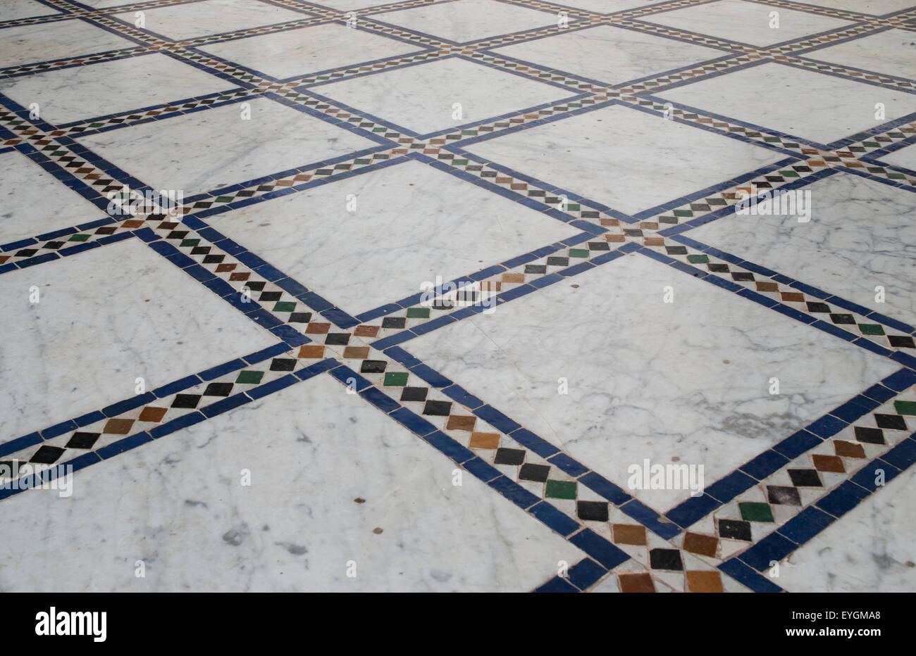Morocco, Bahia Palace; Marrakech, Mosaic tile floor detail at Palais ...