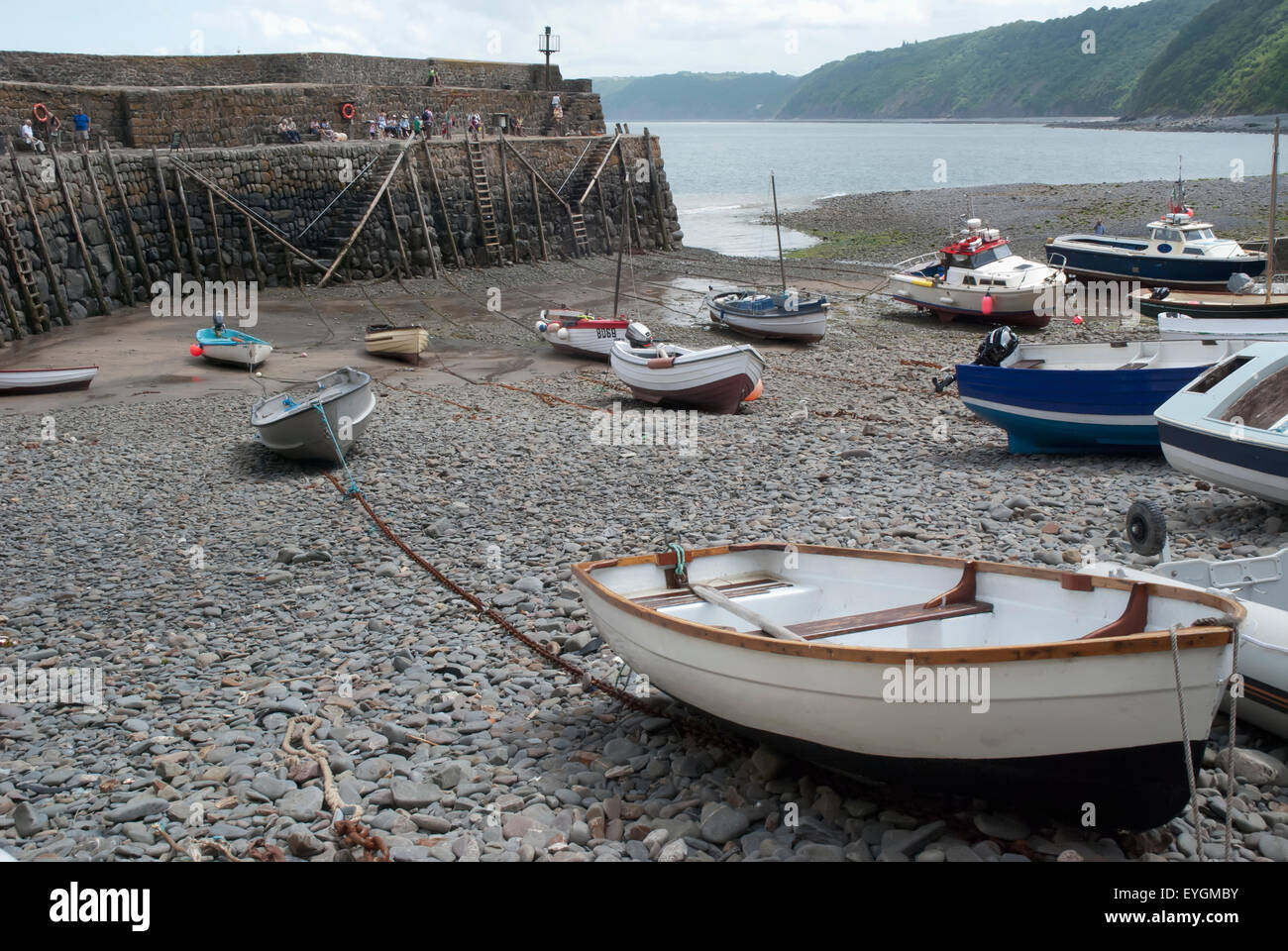 UK, North Devon, Boats at low tide; Clovelly Stock Photo - Alamy