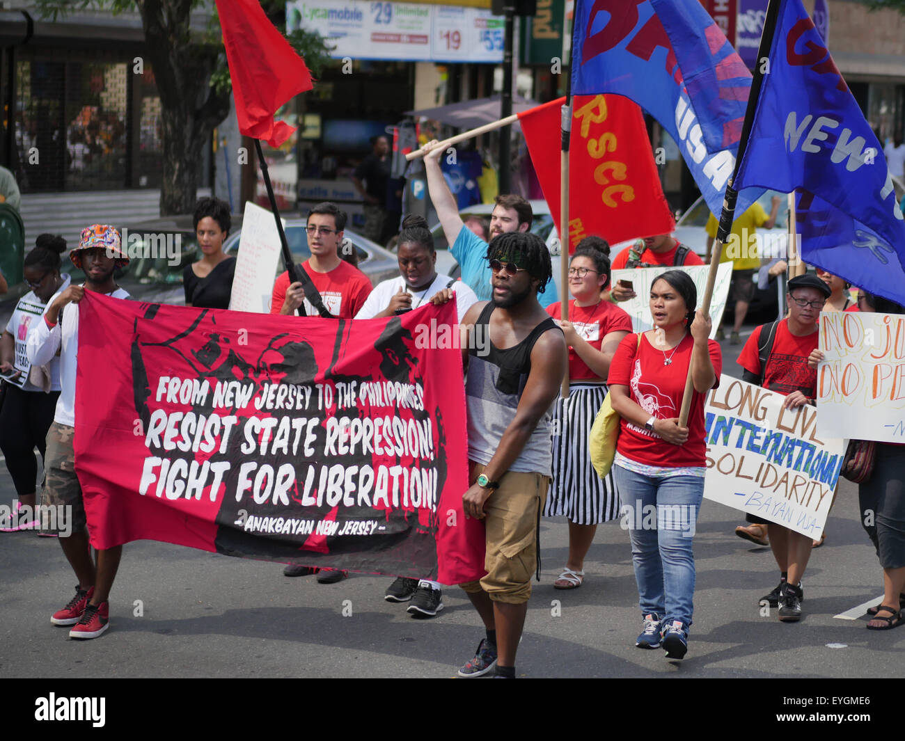 Newark, New Jersey, USA. 25th July, 2015. Demonstrators speak and march ...