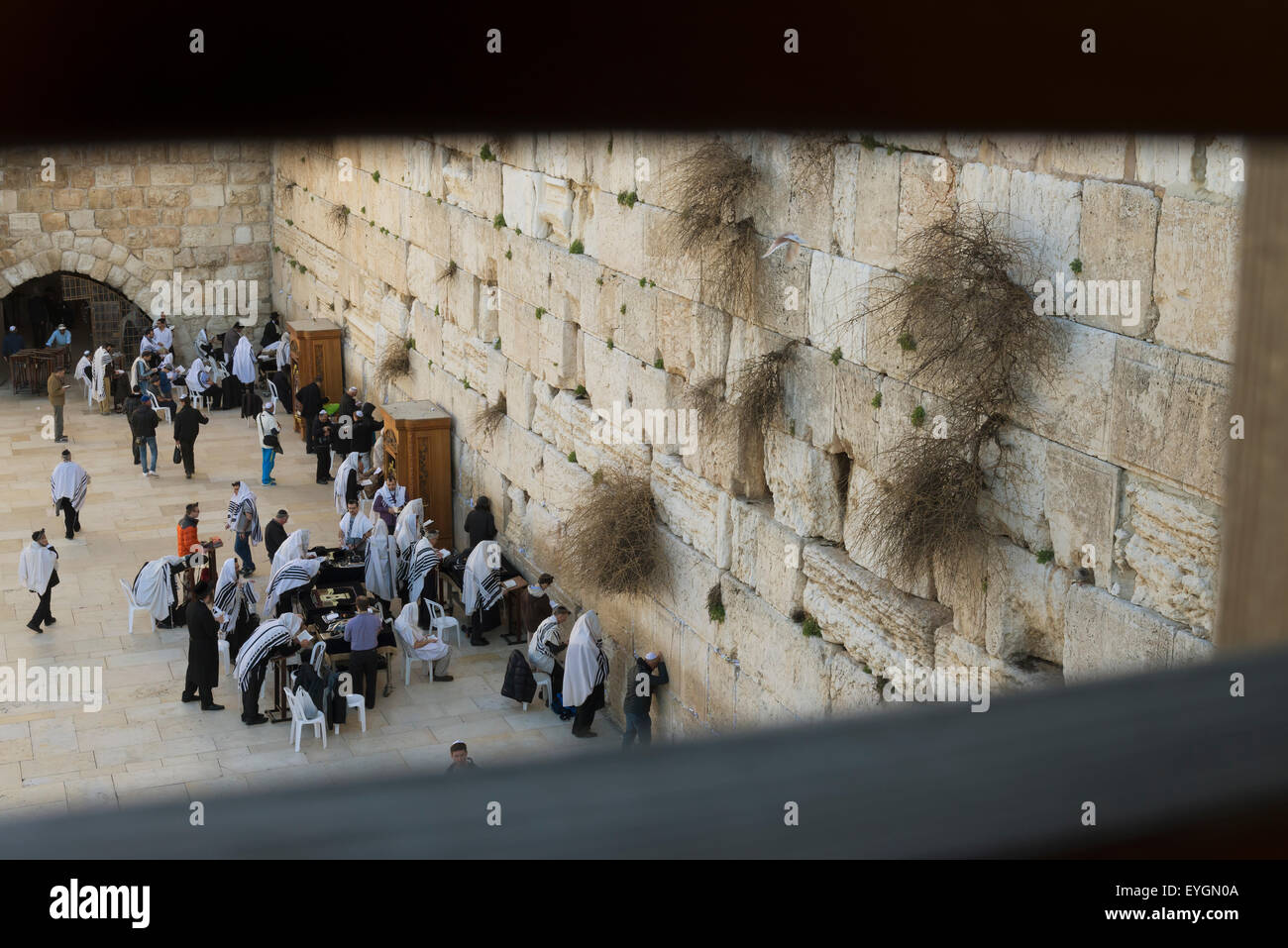 Israel, Jerusalem Old City, View of Western Wall from temporary bridge ...