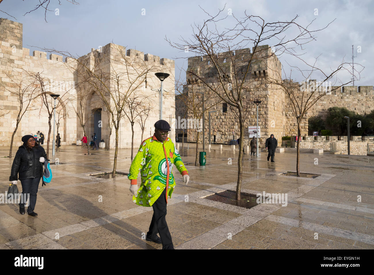 Israel, Jaffa Gate; Jerusalem, African pilgrim wearing Jesus coat Stock ...