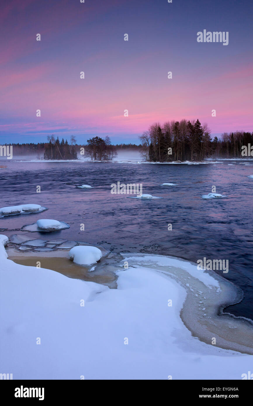 Dal River / Dalälven at sunset in winter, Färnebofjärden National Park ...