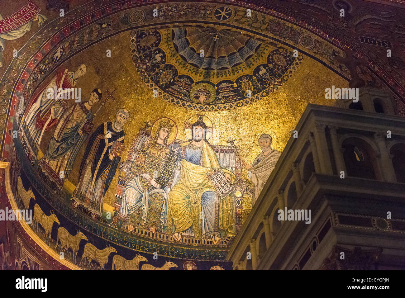 Trastevere church Rome, detail of the vivid 12th century mosaic in the domed apse of Santa Maria ...
