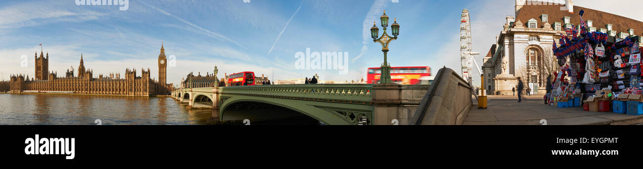 UK, Panoramic view of Houses of Parliament and London Eye from ...