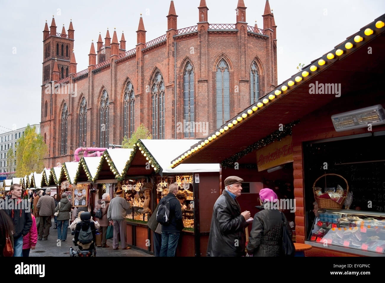 Germany, Christmas Market with St Hedwigs Cathedral in background ...