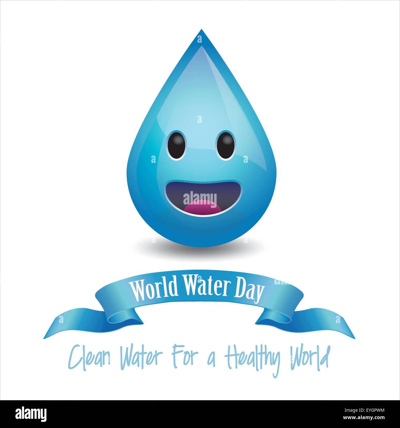 World Water Day Concept - Smiley water drop on white background ...