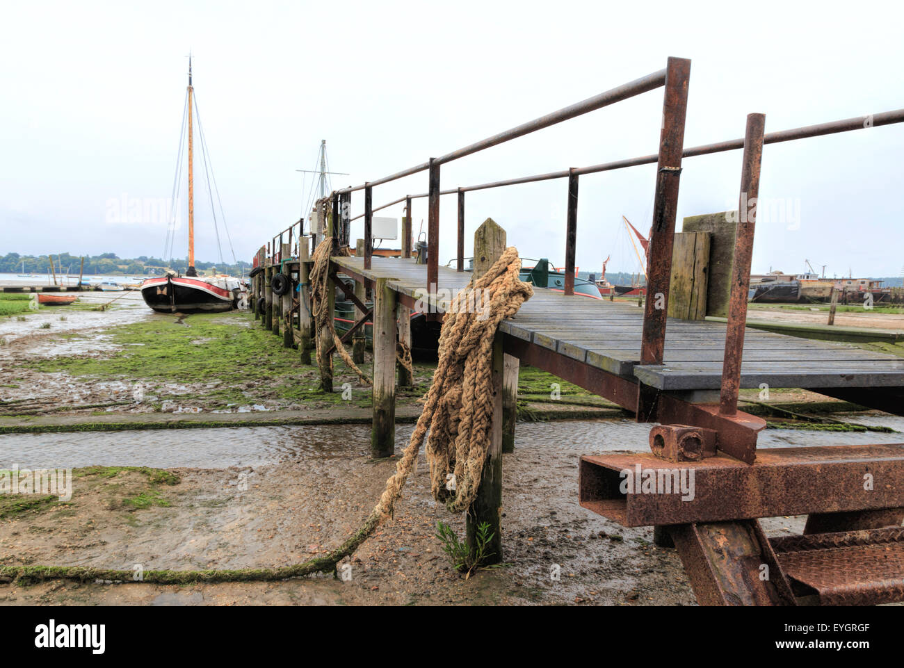 Nautical mood at low tide, Pin Mill port, on River Orwell, south ...