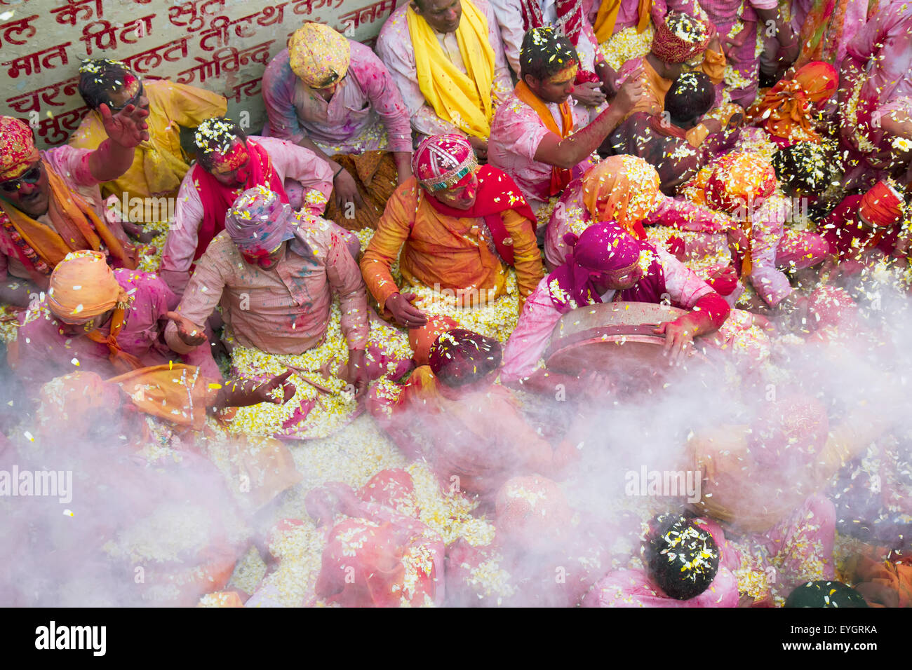 India, Uttar Pradesh, Lathmar Holi Celebrations; Barsana Stock Photo ...