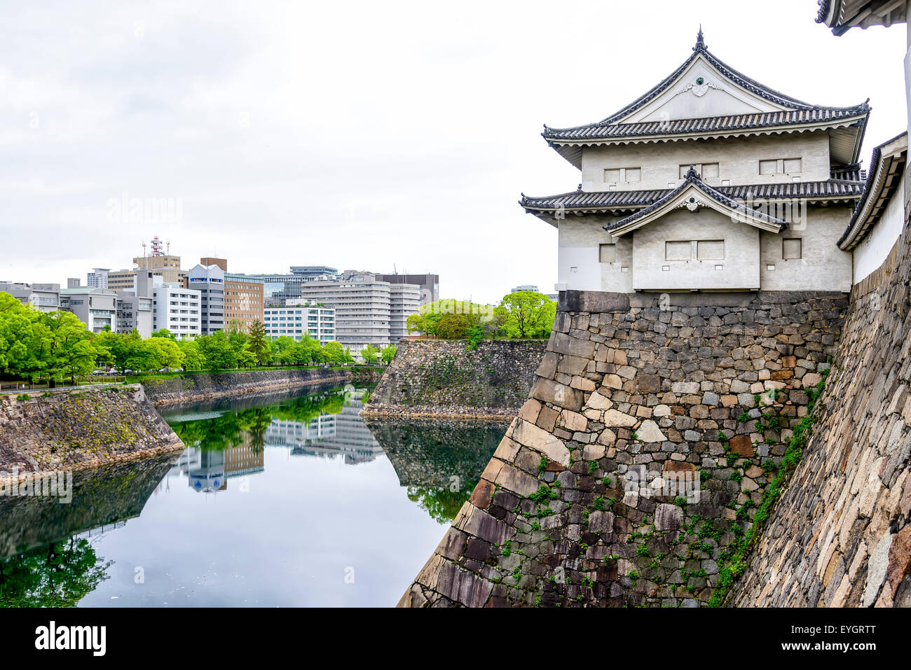 The impressive stone walls of Osaka castle, Japan. Osaka Castle is a ...