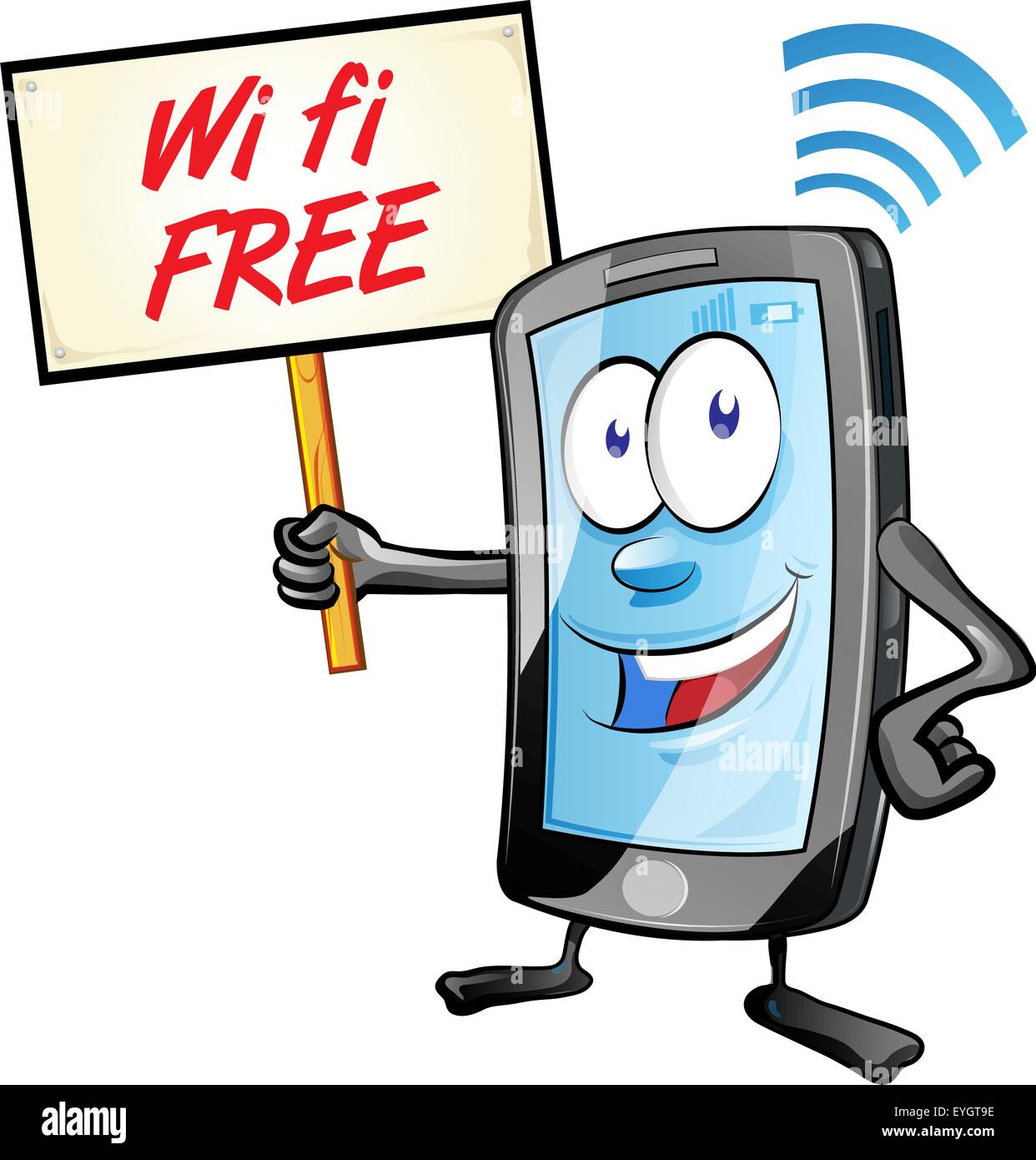 fun mobile cartoon with wi fi signboard isolated on white Stock Vector ...