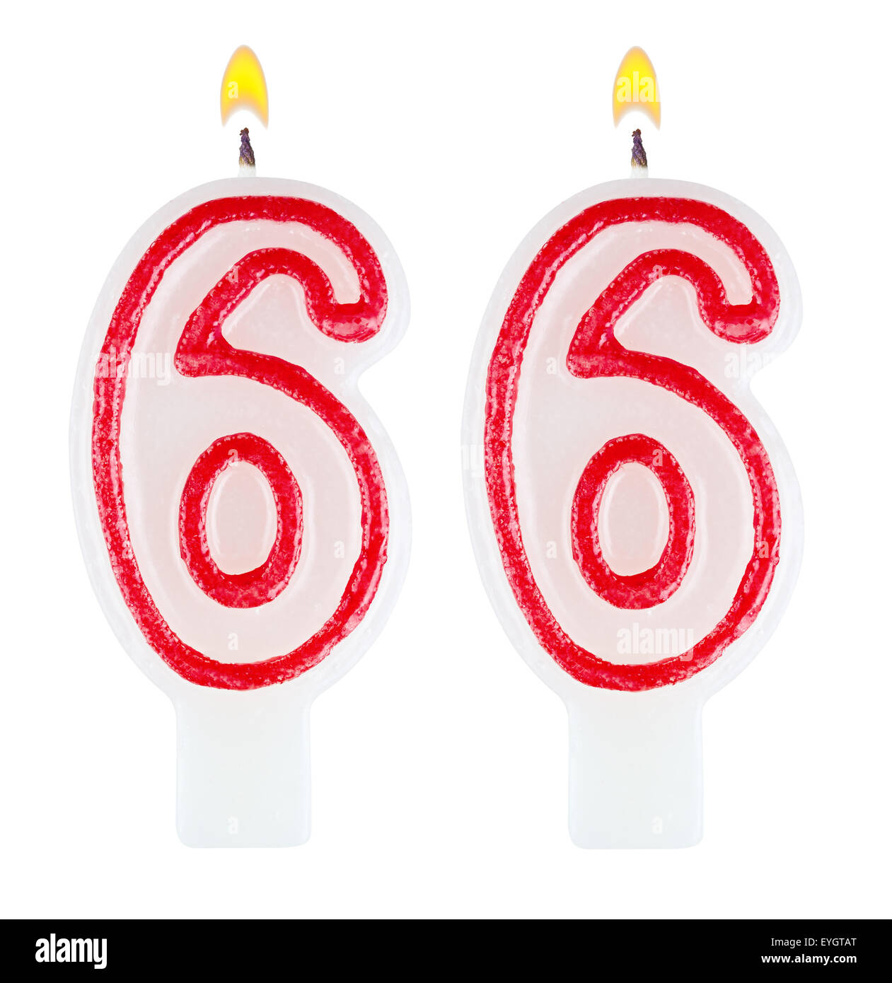 Birthday candles number sixty six isolated on white background Stock ...