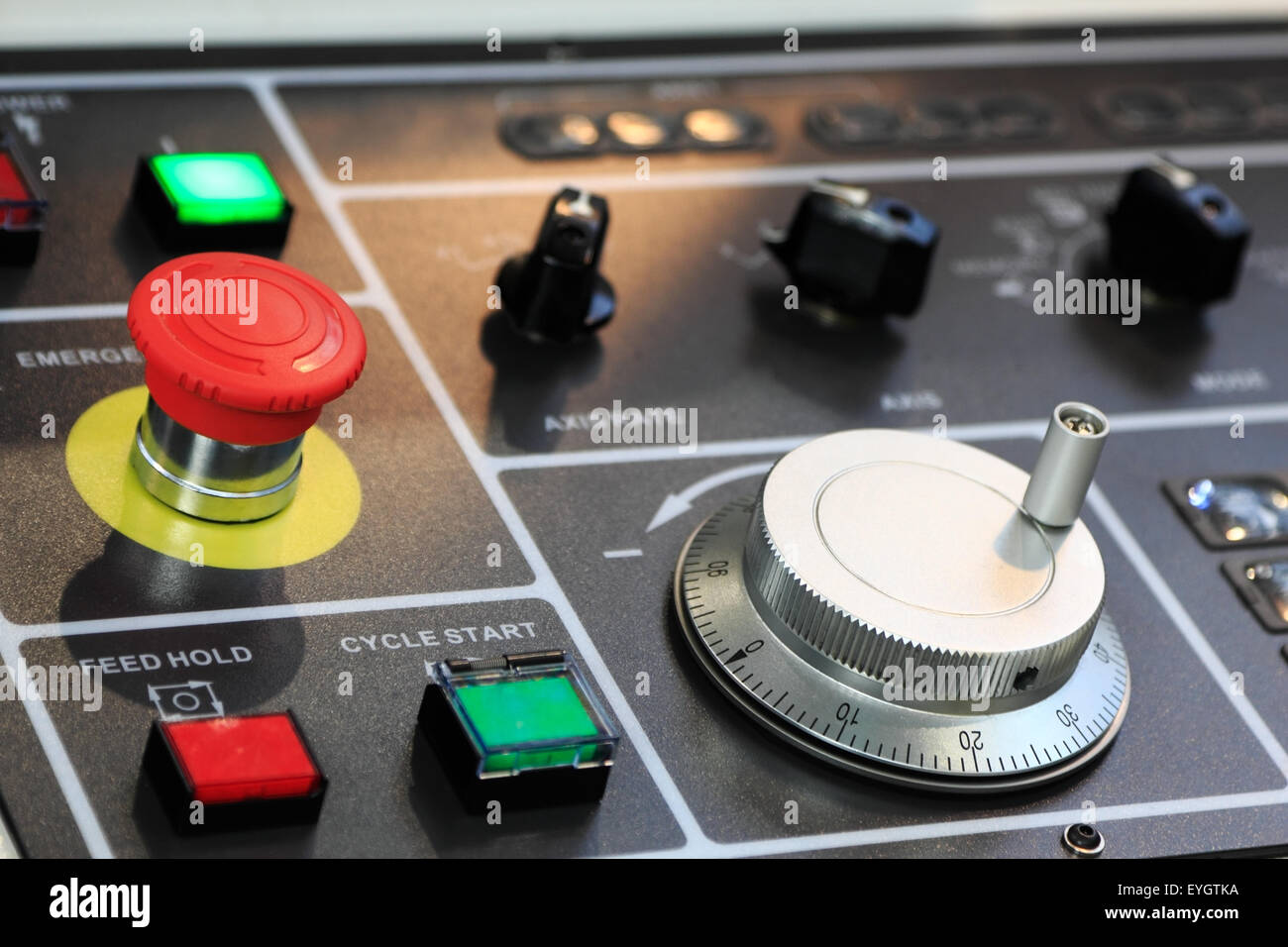 Control panel of CNC machining center. Shallow depth of field Stock ...