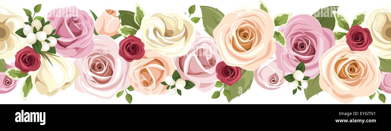 Horizontal seamless background with colorful roses and lisianthus ...