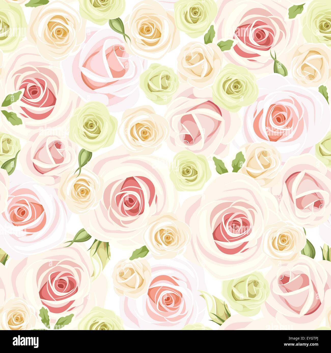Seamless pattern with pink and white roses. Vector illustration Stock ...