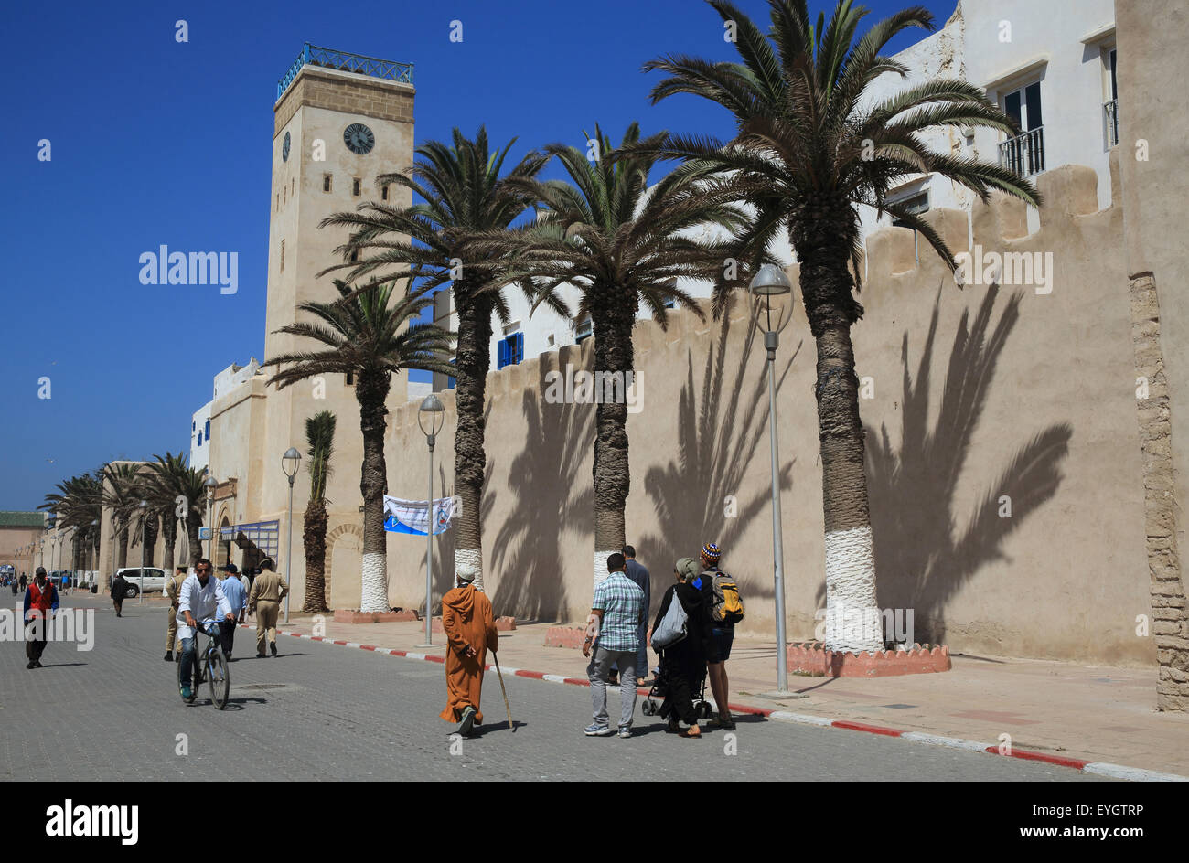 The Bab Al Minzah clock tower, in the town ramparts in Essaouira ...