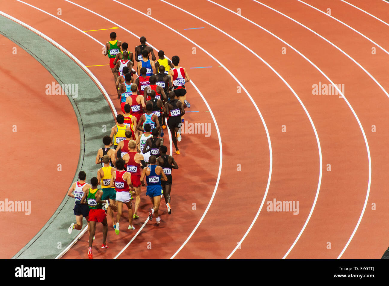 Man Competing In Race At Stadium, Rear View; London, England, Uk Stock ...