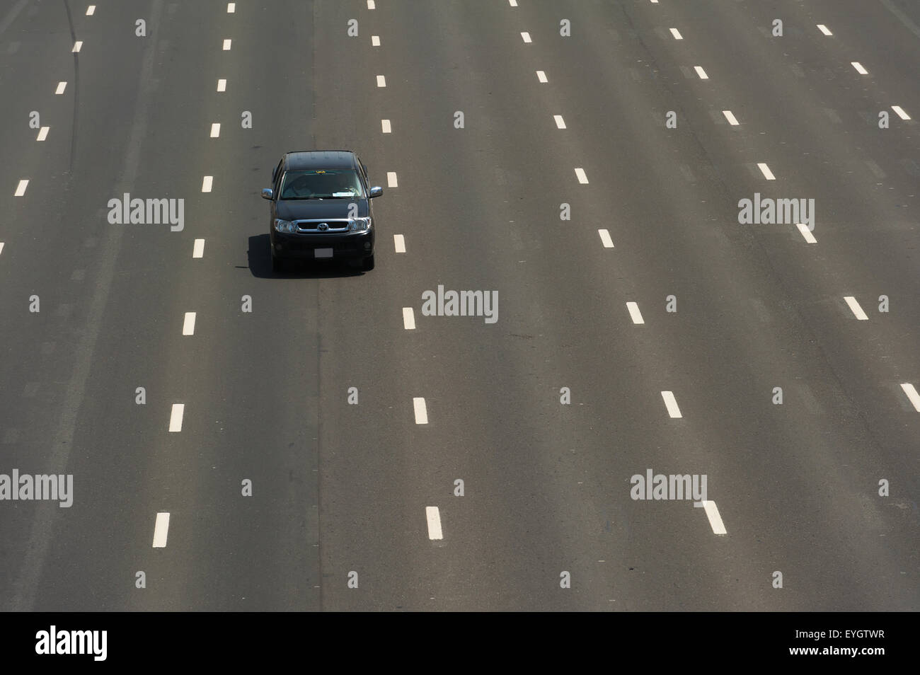 Car Driving Along Wide Section Of Sheikh Zayed Road; Dubai, United Arab ...