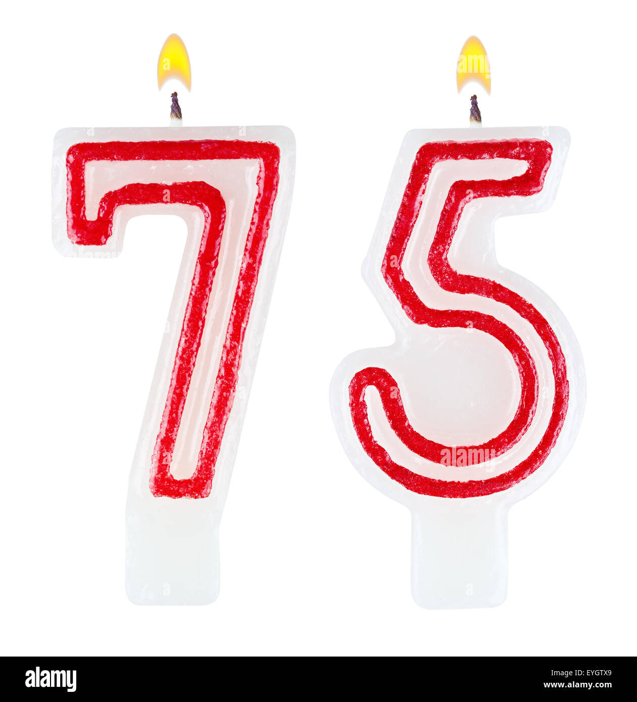 Birthday candles number seventy five isolated on white background Stock ...