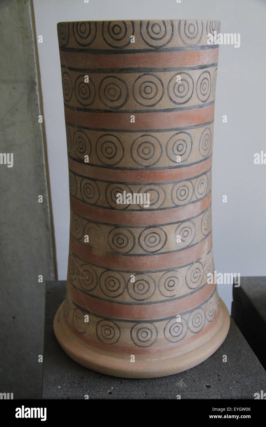 A painted stand from Tel Dan, pottery, 9th century BC, at the Skirball ...